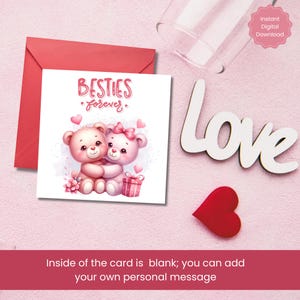 Set of 4 Printable Valentines Day Cute Teddy Bear Cards, 4.75"x4.75 ...