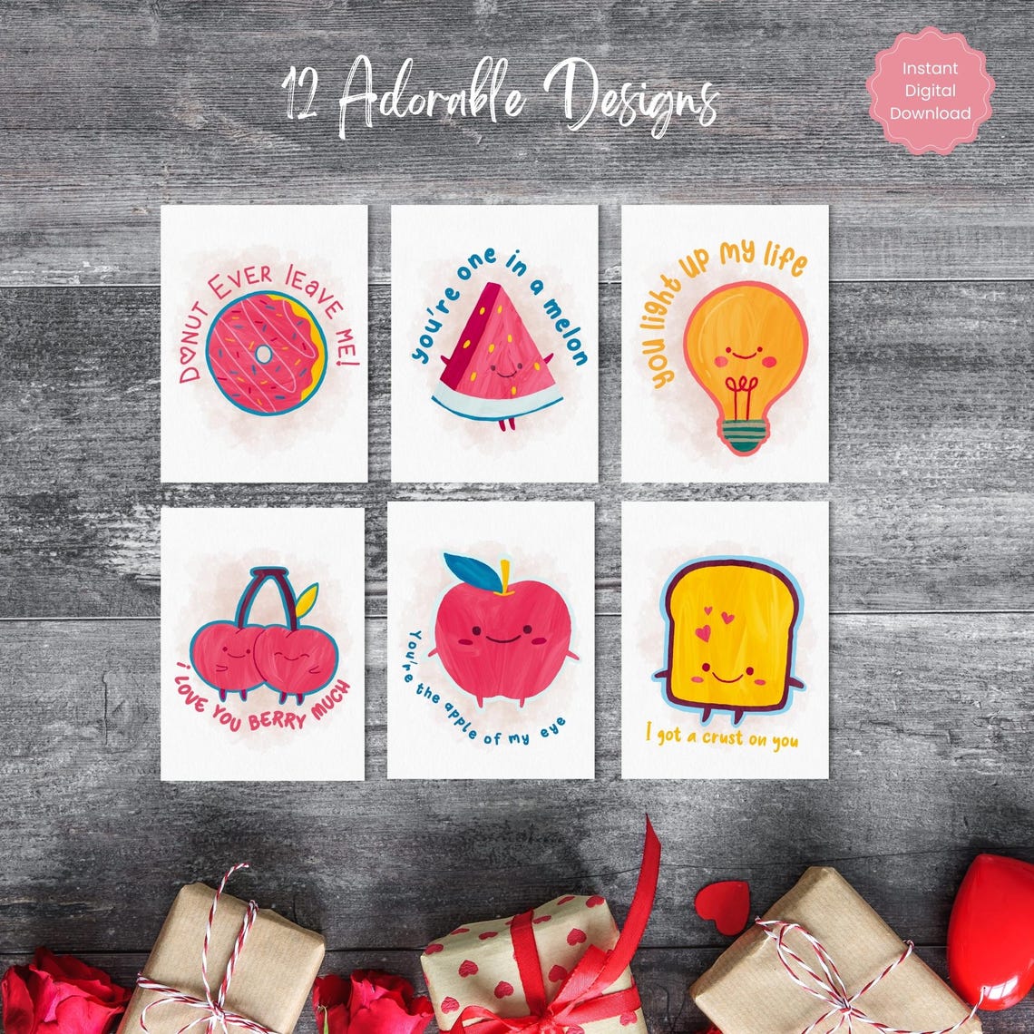 Set of 12 Printable Food Pun Cards, Teen Classroom Exchanges, Funny ...