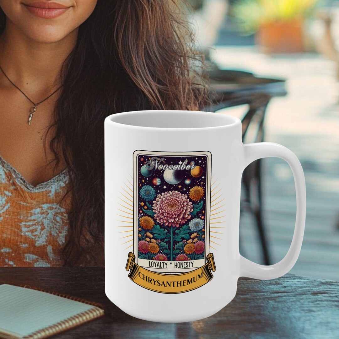 November Birth Flower Chrysanthemum Mug Gift, Zodiac Birthday Mug Gift ...
