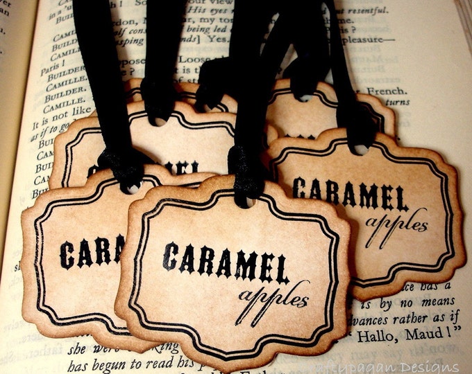 Caramel Apples Halloween Vintage Style Labels/gift Tags SET of 10 - Etsy