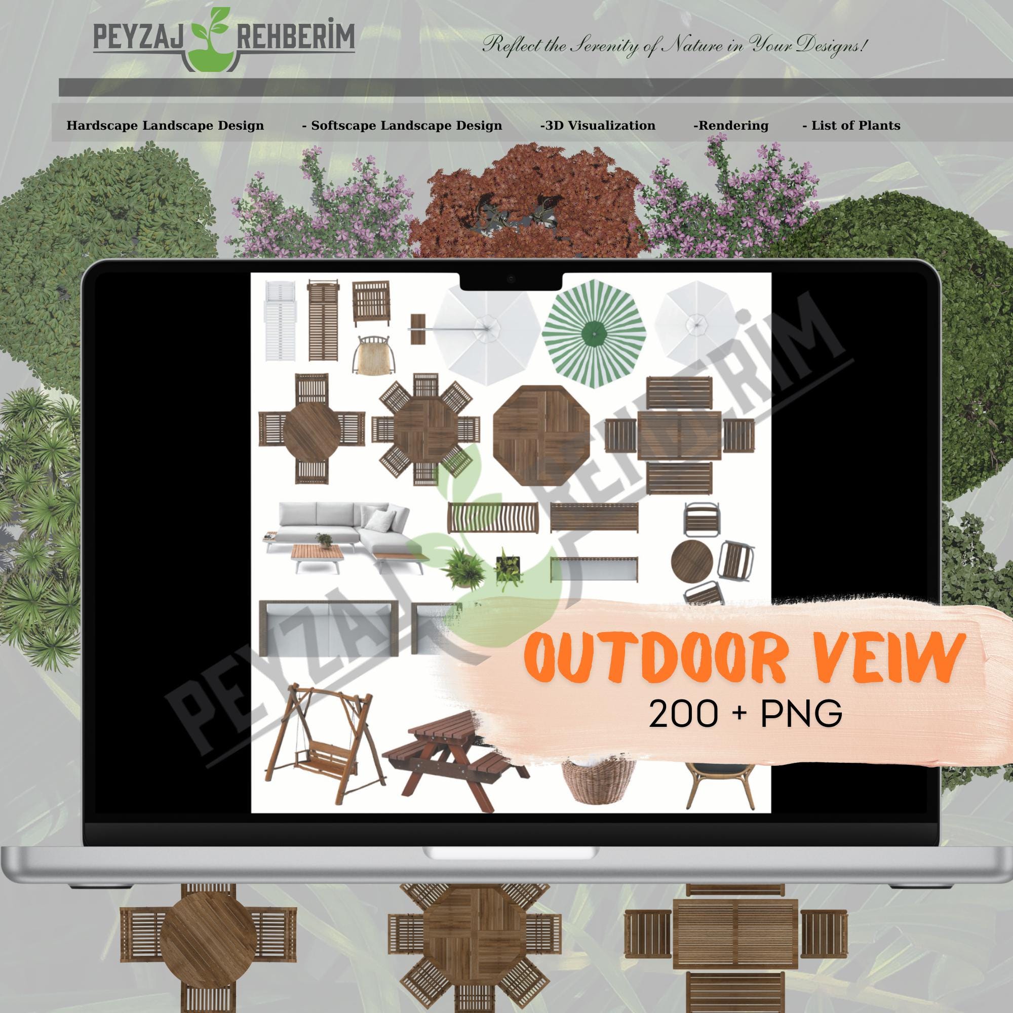 2D Landscape PNG Set Trees, Cars, Furniture & Textures-garden Design ...