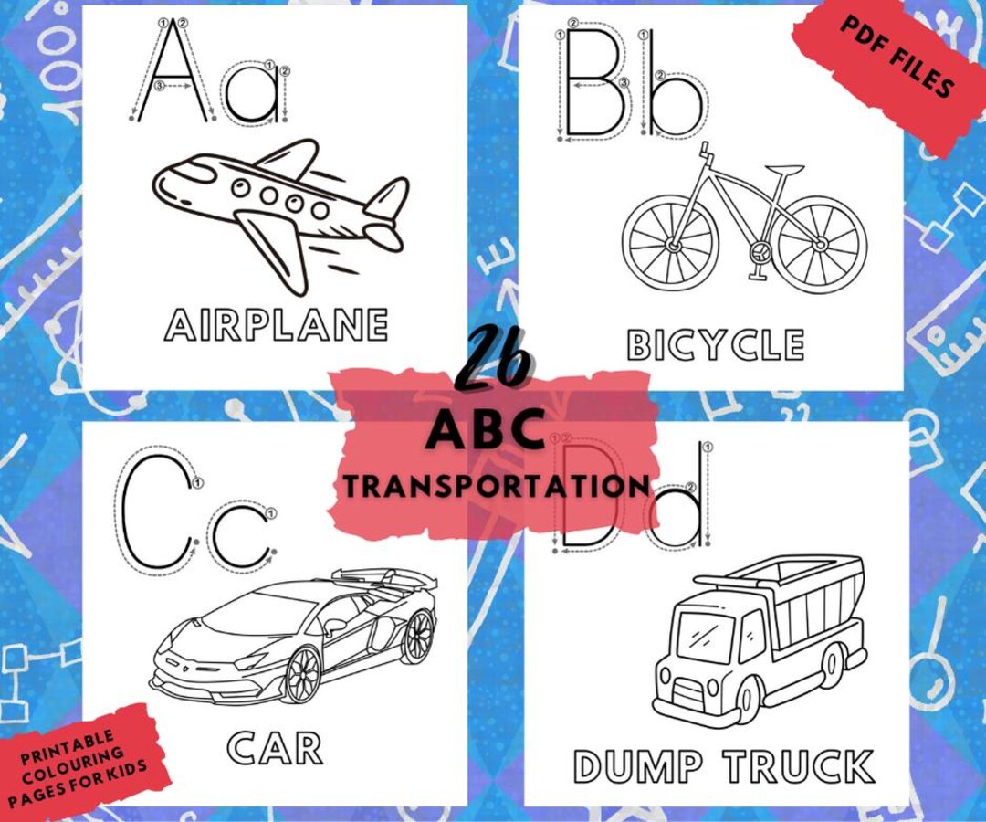 26 ABC Transportation Coloring Pages Alphabet Coloring Book for Kids ...