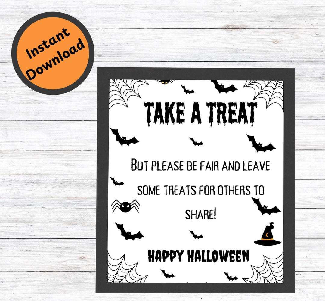 Trick or Treat Sign, Printable Halloween Trick or Treat Sign, Candy ...