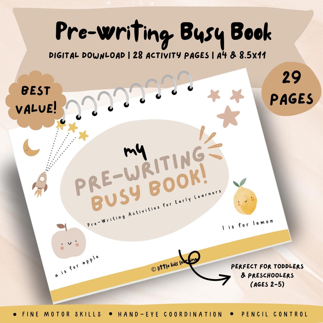 Pre-writing Busy Book Printable | Tracing Workbook for Preschool ...