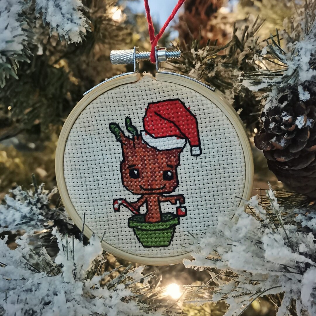 Baby Groot Christmas Tree Ornament Cross Stitch Chart, Counted X-stitch ...