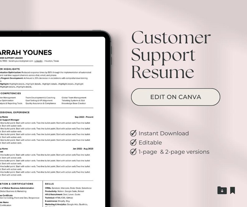 Ats-friendly Resume Template Editable in Canva | Professional Resume ...