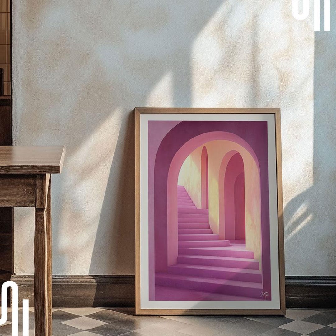 Pink Stairs Artwork, Art, Print, Printable, Poster, Digital Art ...