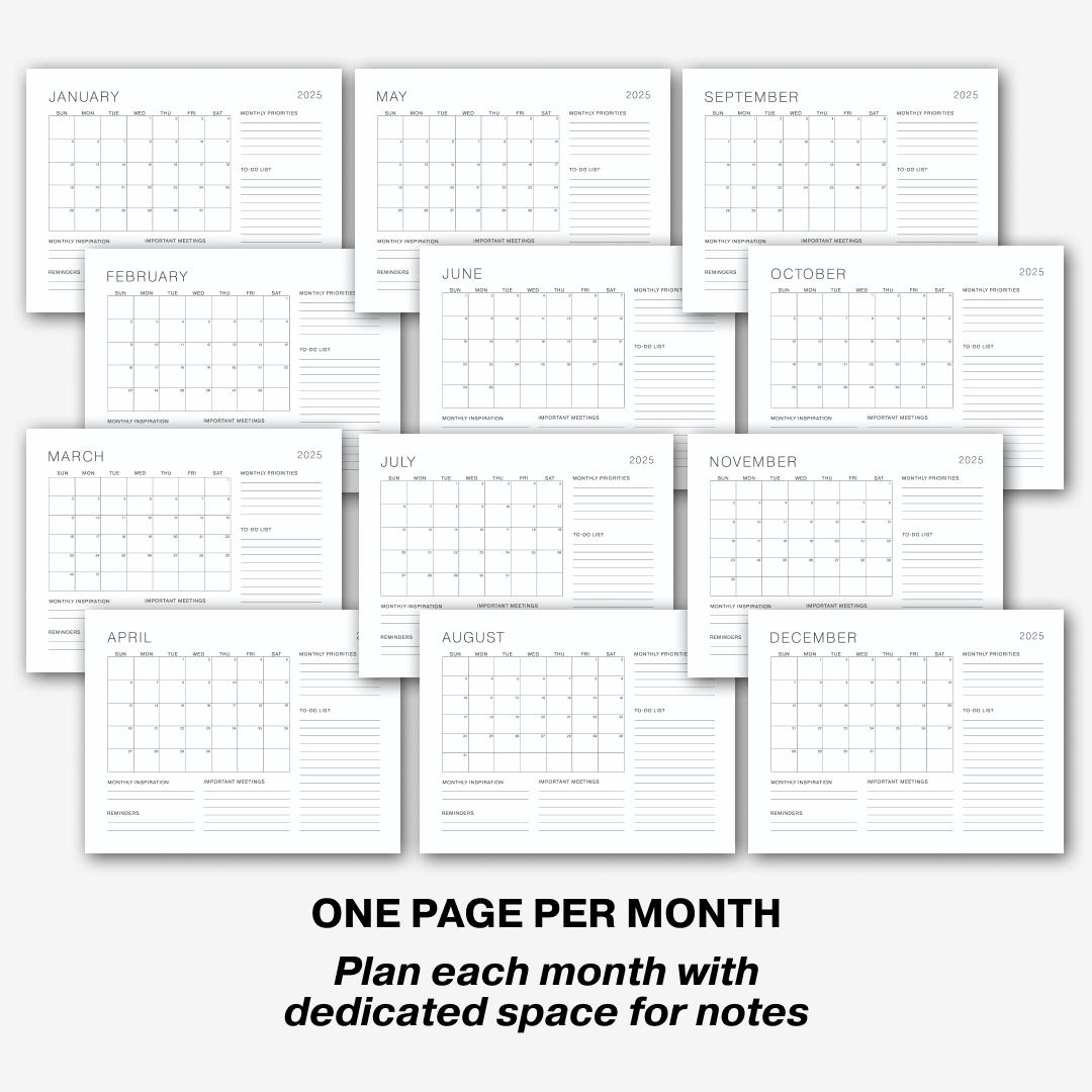 2025 Monthly Planner Calendar | Printable Digital Instant Download ...