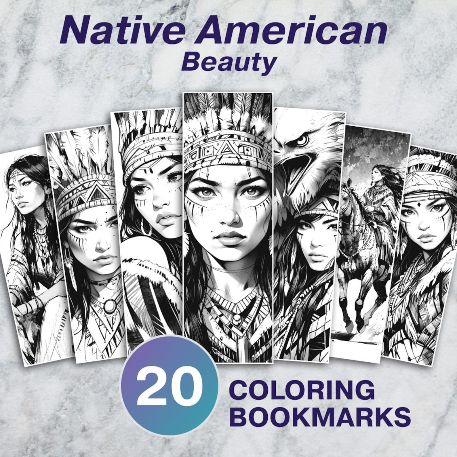 Bookmark With Native American Indian Woman. 20 Printable Unique ...