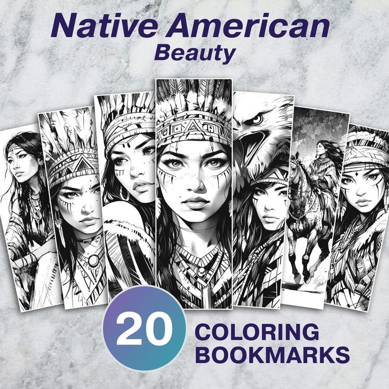 Bookmark With Native American Indian Woman. 20 Printable Unique ...