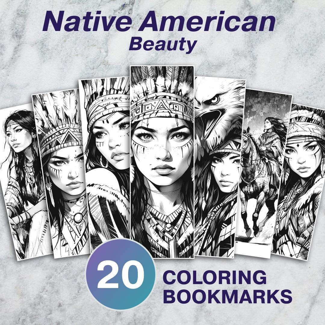 Native American Indian Woman. 20 Printable Unique Coloring Bookmarks ...