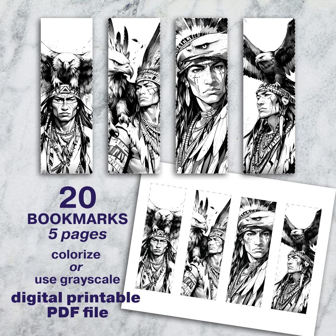 Native American Indian Man. 20 Printable Unique Coloring Bookmarks ...