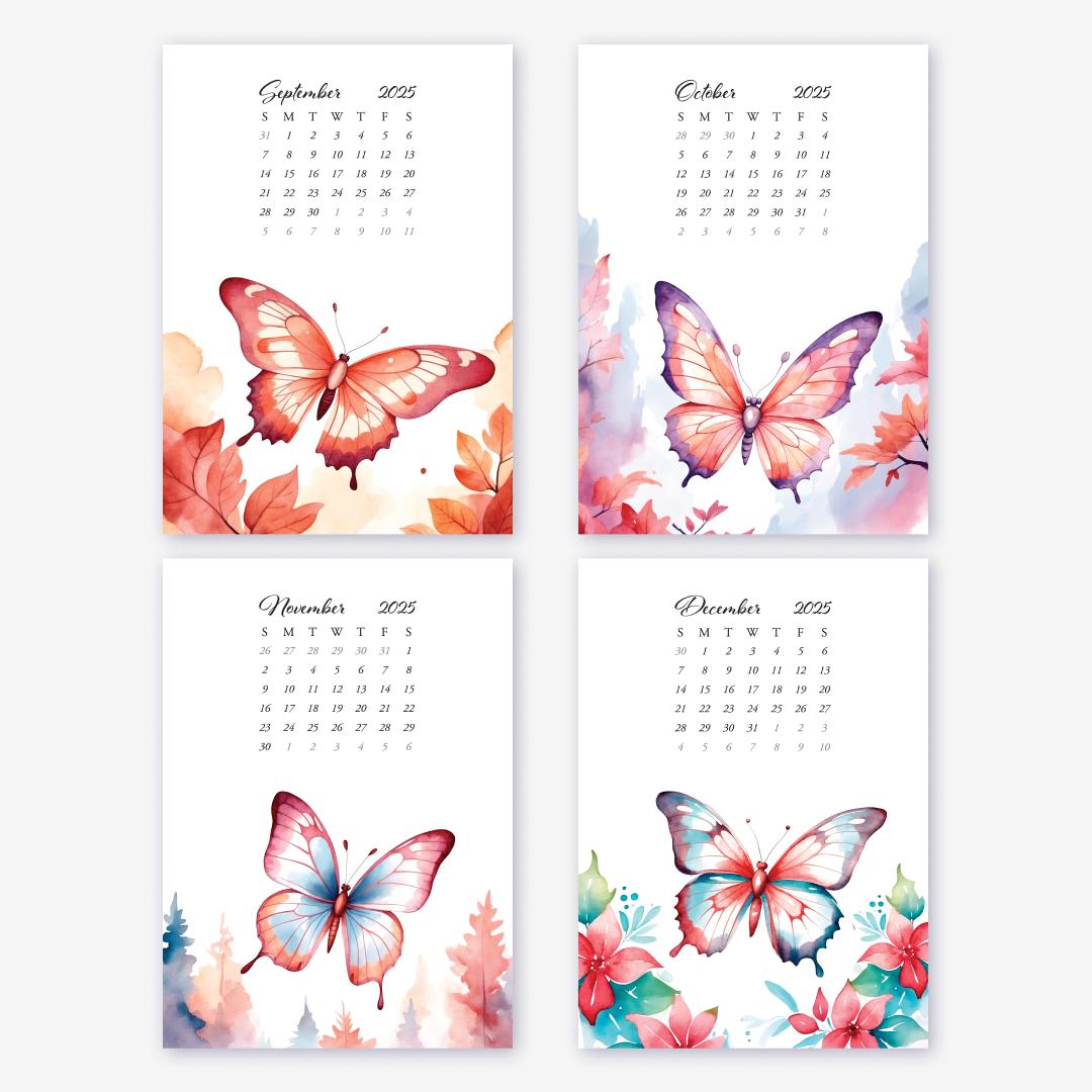Calendario de mariposas imprimible 2025 / Tarjetas de 5 x 7 pulgadas ...