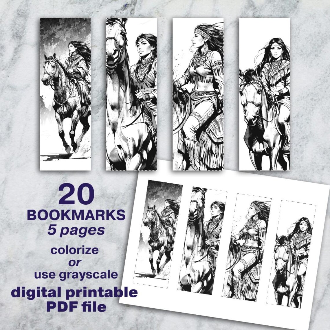 Bookmark With Native American Indian Woman. 20 Printable Unique ...