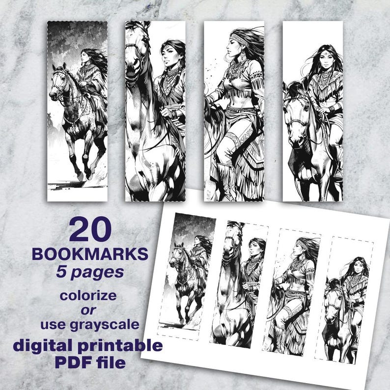 Bookmark With Native American Indian Woman. 20 Printable Unique ...