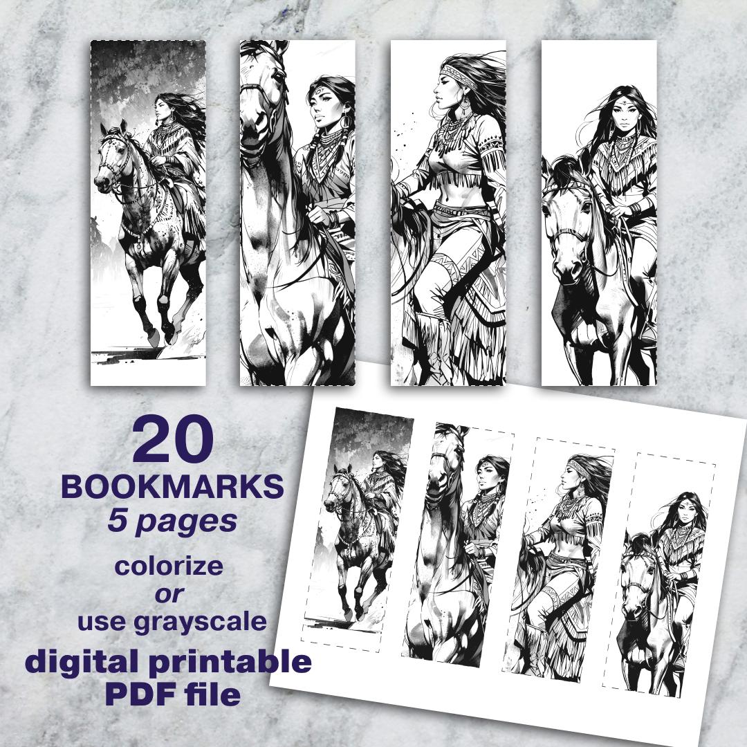 Bookmark With Native American Indian Woman. 20 Printable Unique ...