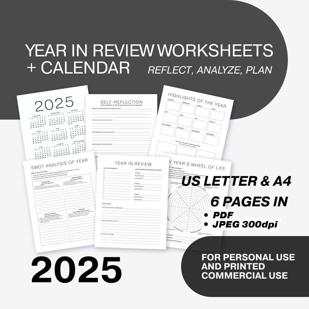 Year in Review Printable Worksheets | PDF and JPEG | US Letter and A4 ...