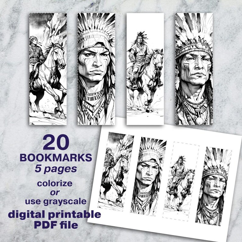 Native American Indian Man. 20 Printable Unique Coloring Bookmarks ...