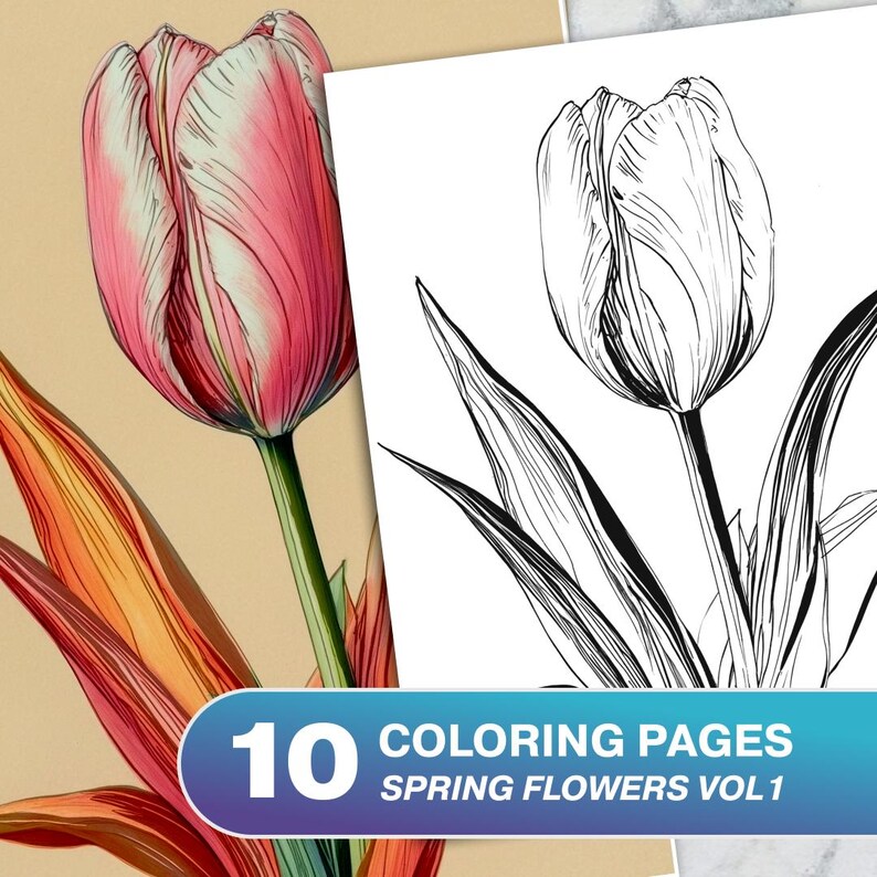 10 Floral Coloring Book Pages. Spring Flowers Blossom VOL1 in Dark ...
