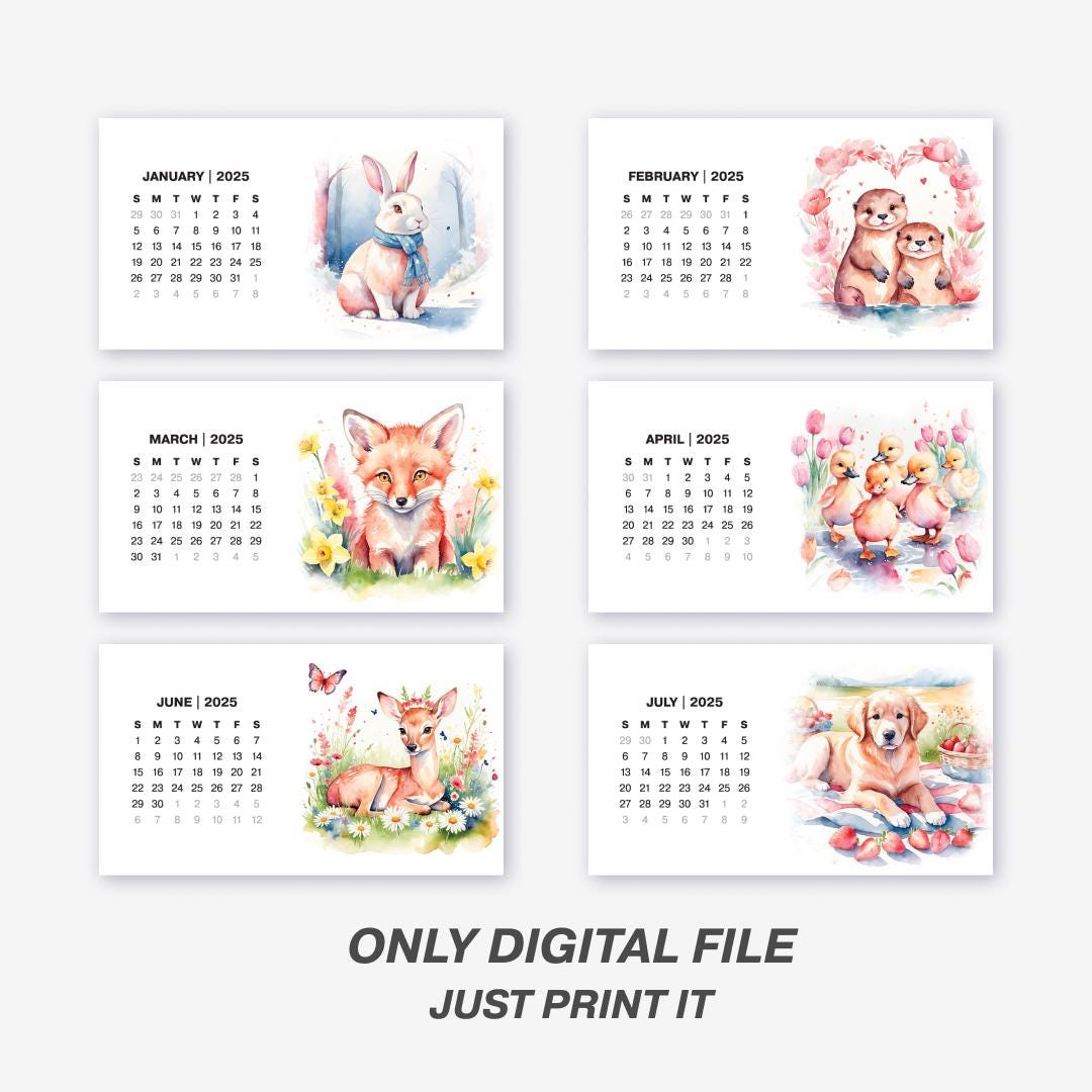 Elegant Mini Monthly 2025 Calendar With Season Animals Design ...