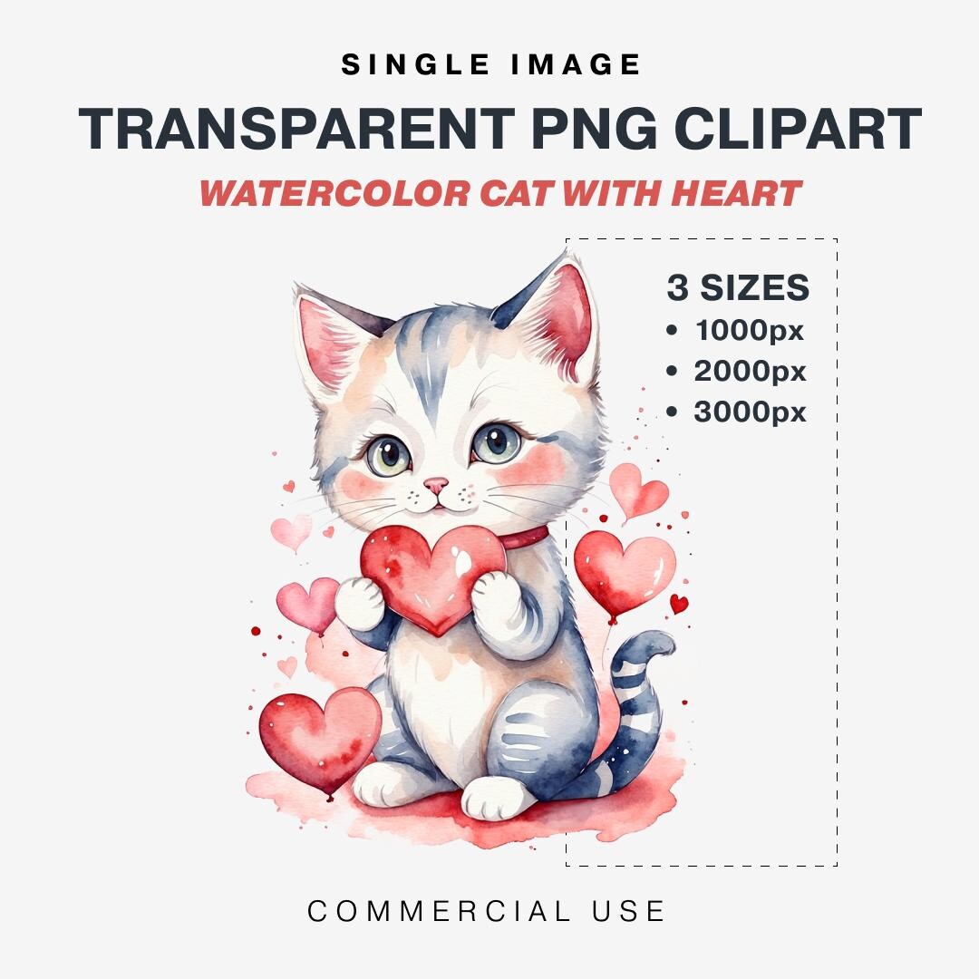 Cute Cat With Heart Clipart | PNG With Transparent Backgroung | Digital ...