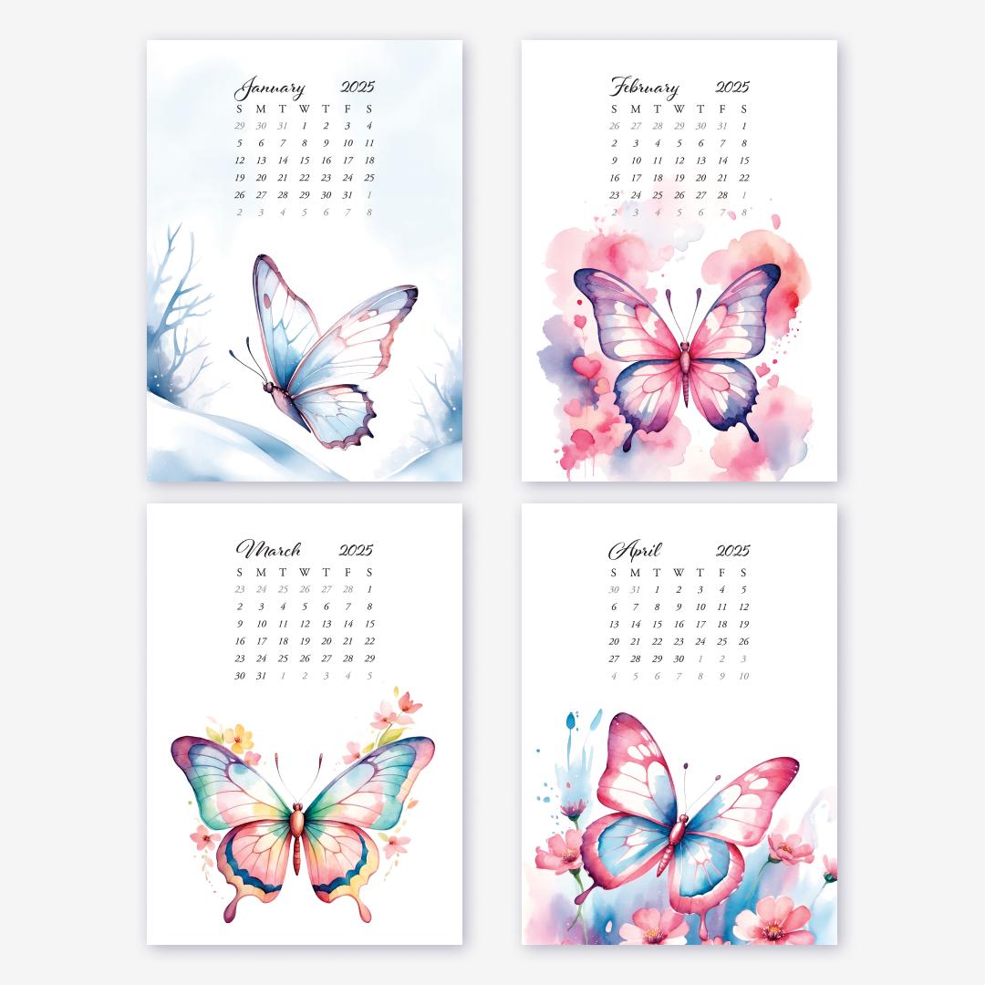 2025 Butterfly Calendar: Watercolor Monthly Cards (5x7 Inch) (digital ...