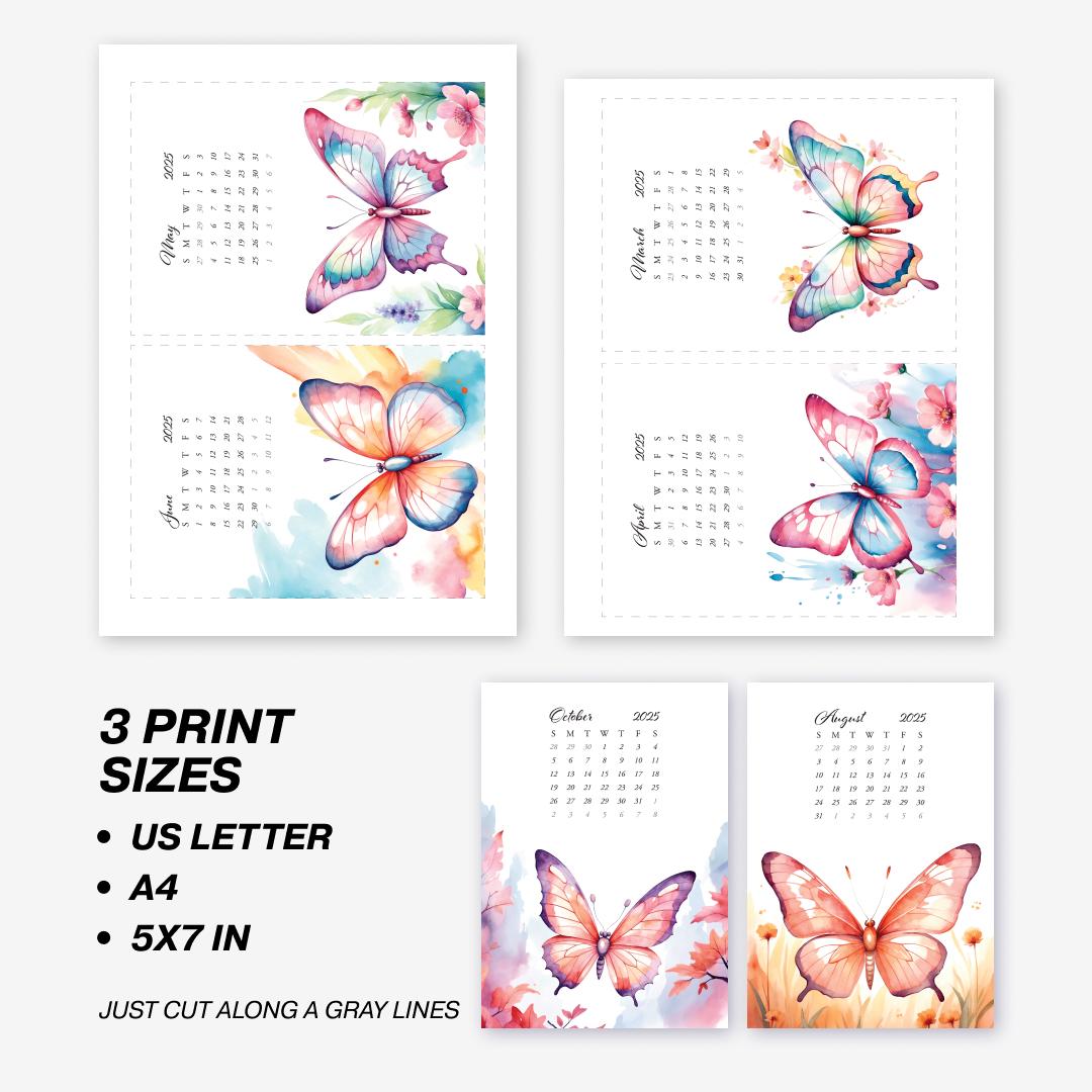 2025 Butterfly Calendar: Watercolor Monthly Cards (5x7 Inch) (digital ...