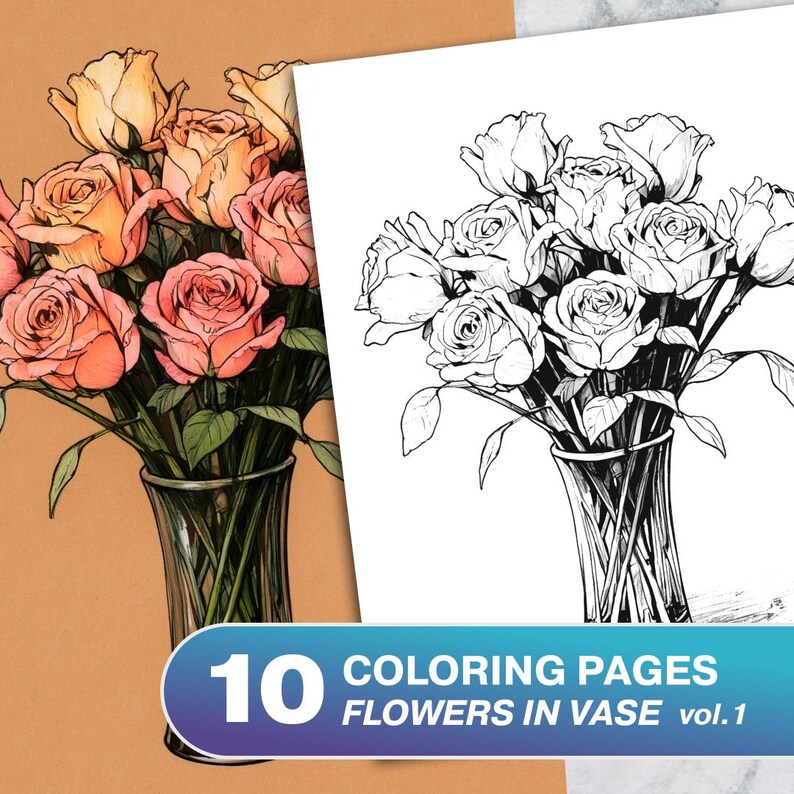 10 Coloring Pages Bouquet of Flowers in a Vase Vol 1. Printable Floral ...