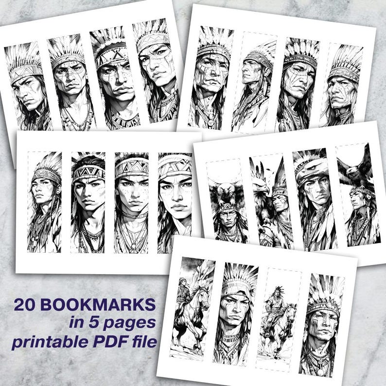 Native American Indian Man. 20 Printable Unique Coloring Bookmarks ...