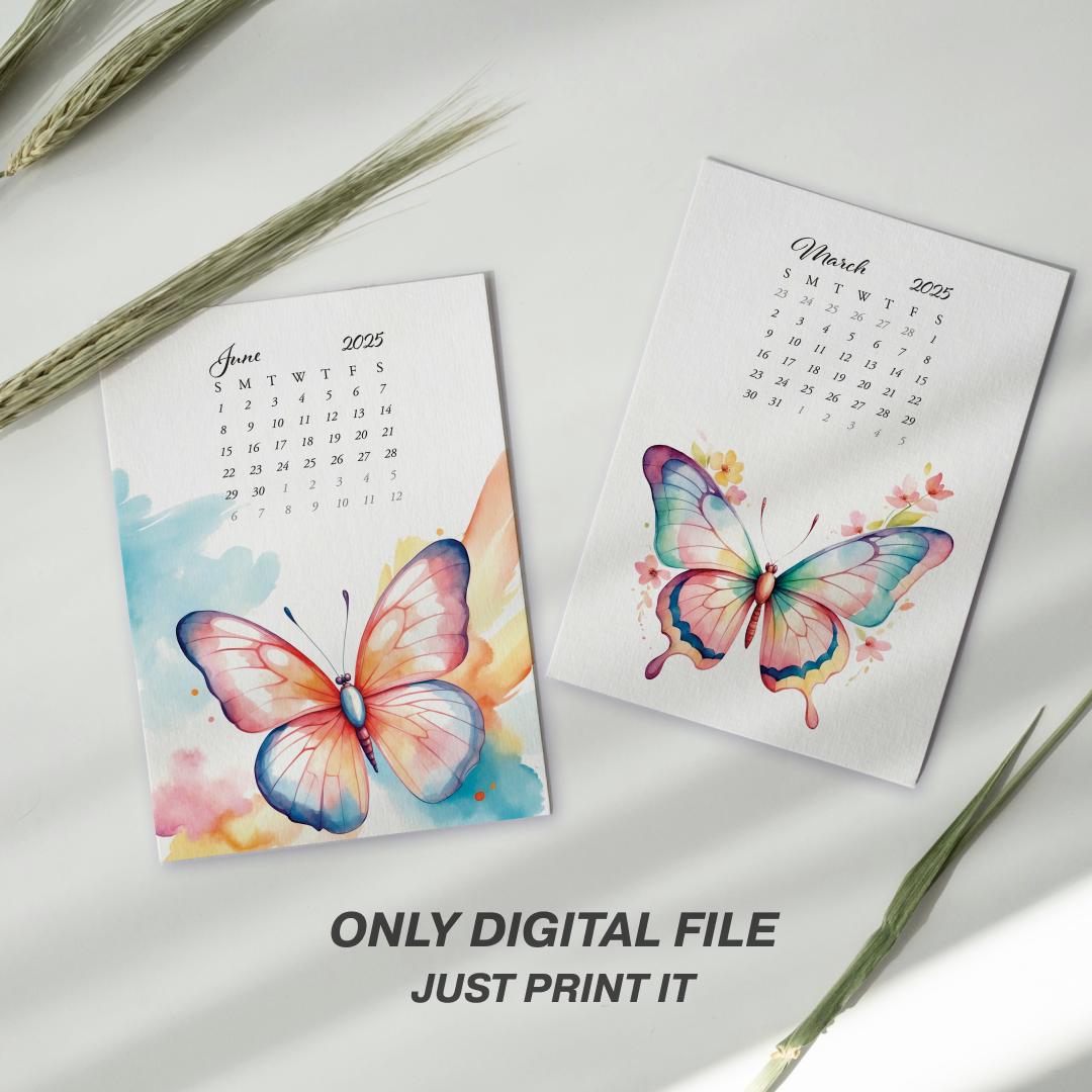 Calendario de mariposas 2025: Tarjetas mensuales de acuarela (12,7 x 18 ...
