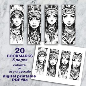 Native American Indian Woman. 20 Printable Unique Coloring Bookmarks ...