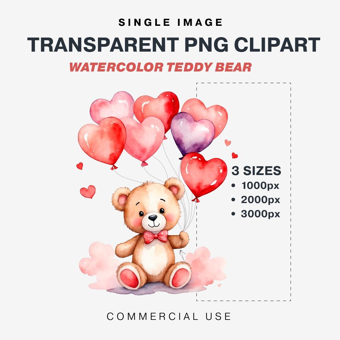 Teddy Bear Clipart: Heart Balloons, Romantic PNG (commercial Use ...