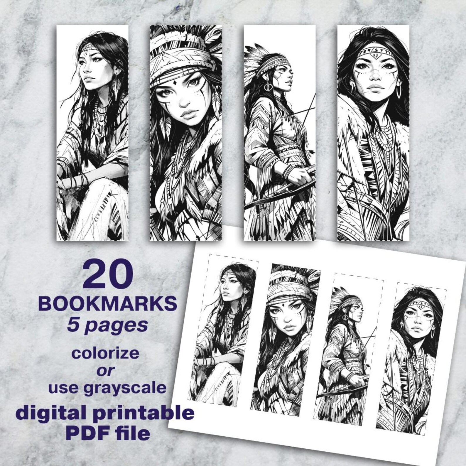 Bookmark With Native American Indian Woman. 20 Printable Unique ...