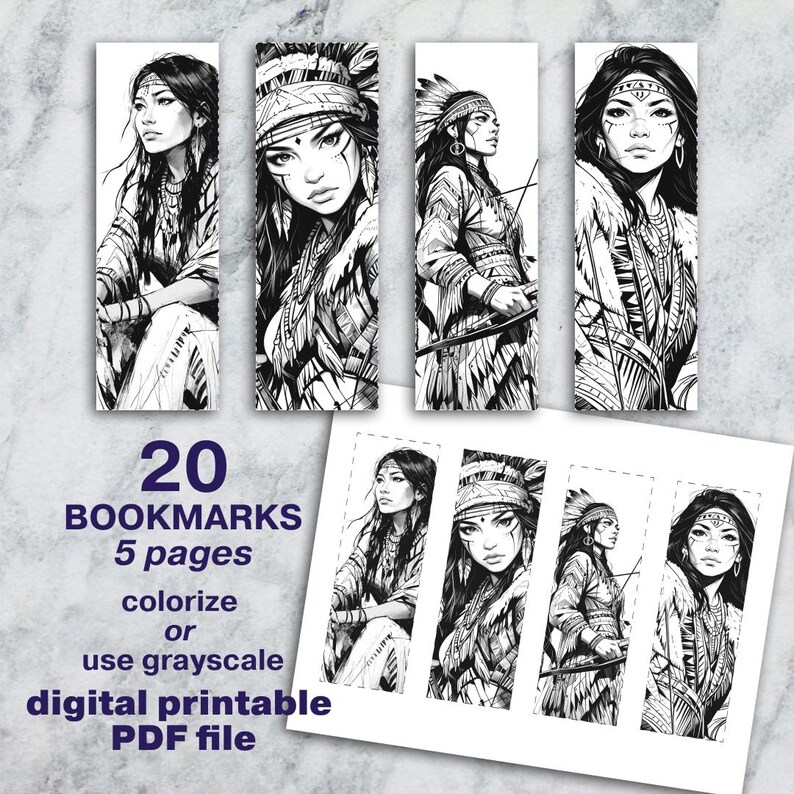 Bookmark With Native American Indian Woman. 20 Printable Unique ...
