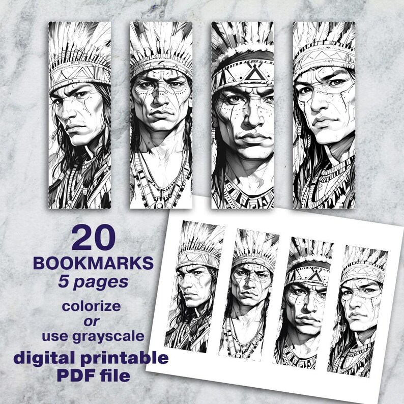 Native American Indian Man. 20 Printable Unique Coloring Bookmarks ...