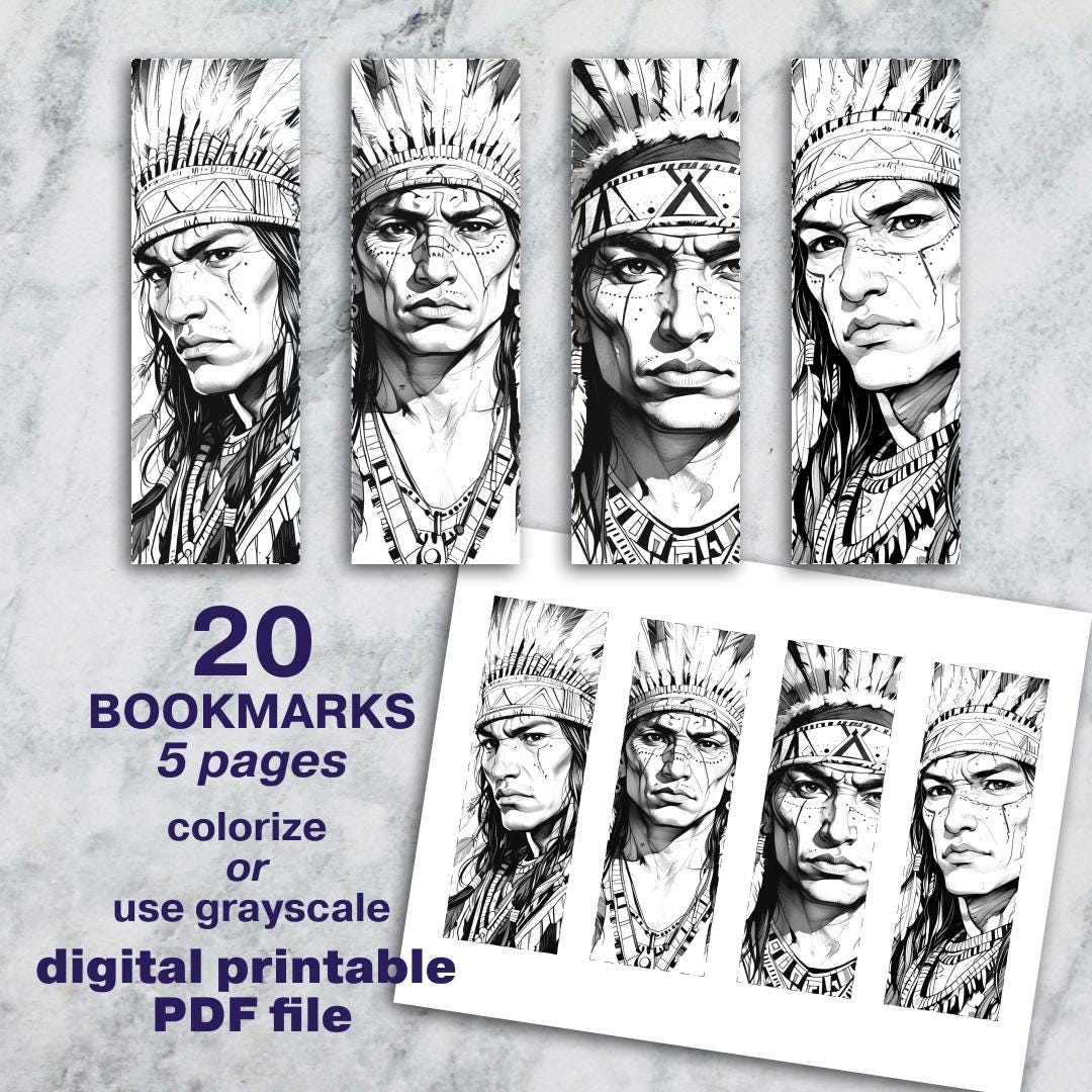 Native American Indian Man. 20 Printable Unique Coloring Bookmarks ...