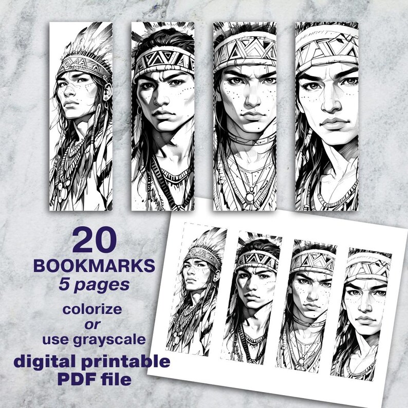 Native American Indian Man. 20 Printable Unique Coloring Bookmarks ...