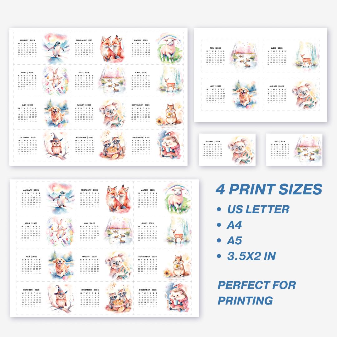 Mini Monthly 2025 Calendar With Cute Season Animals Design | 12 Monthly ...
