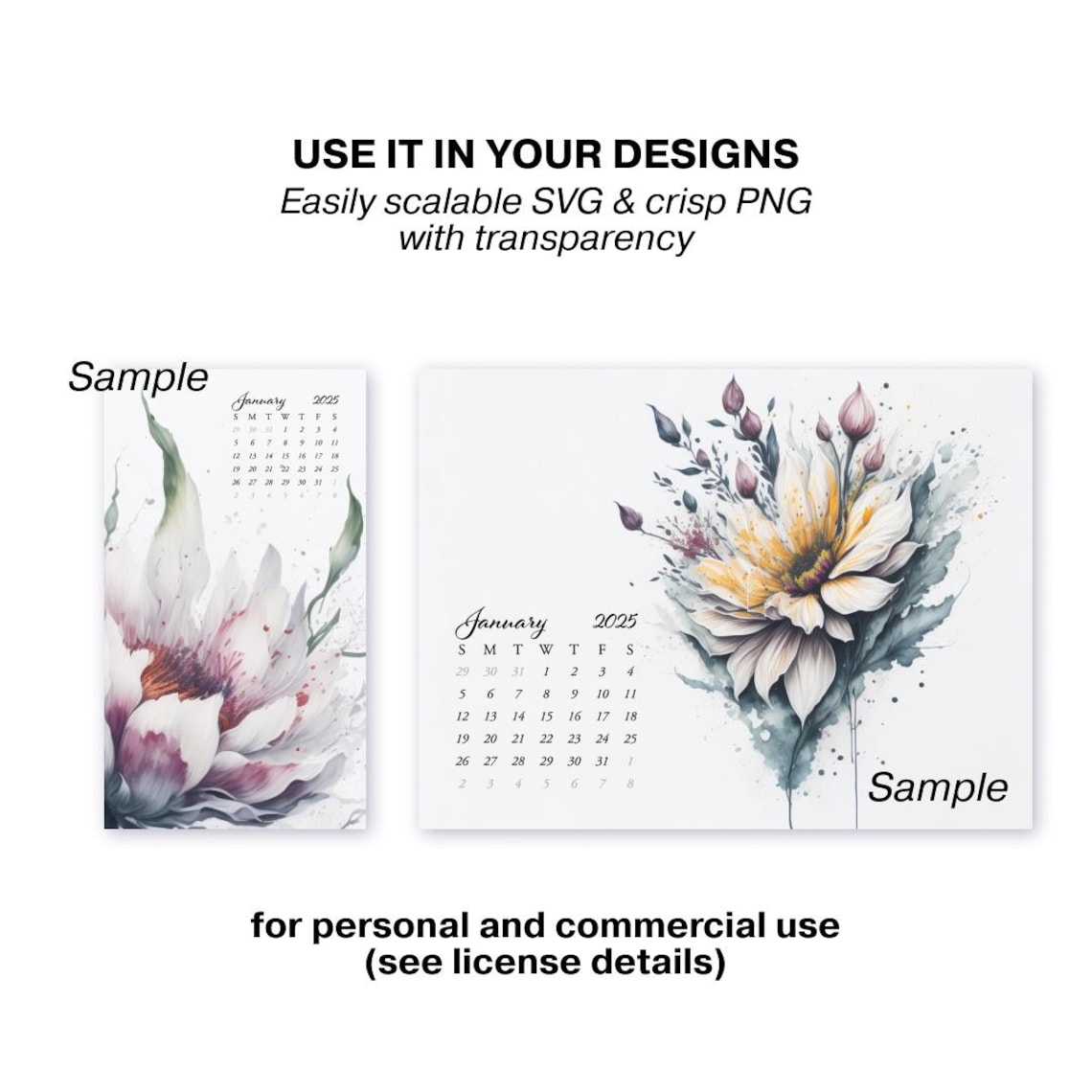 Mini Square 2025 Monthly Calendars With Transparent Background for Your ...