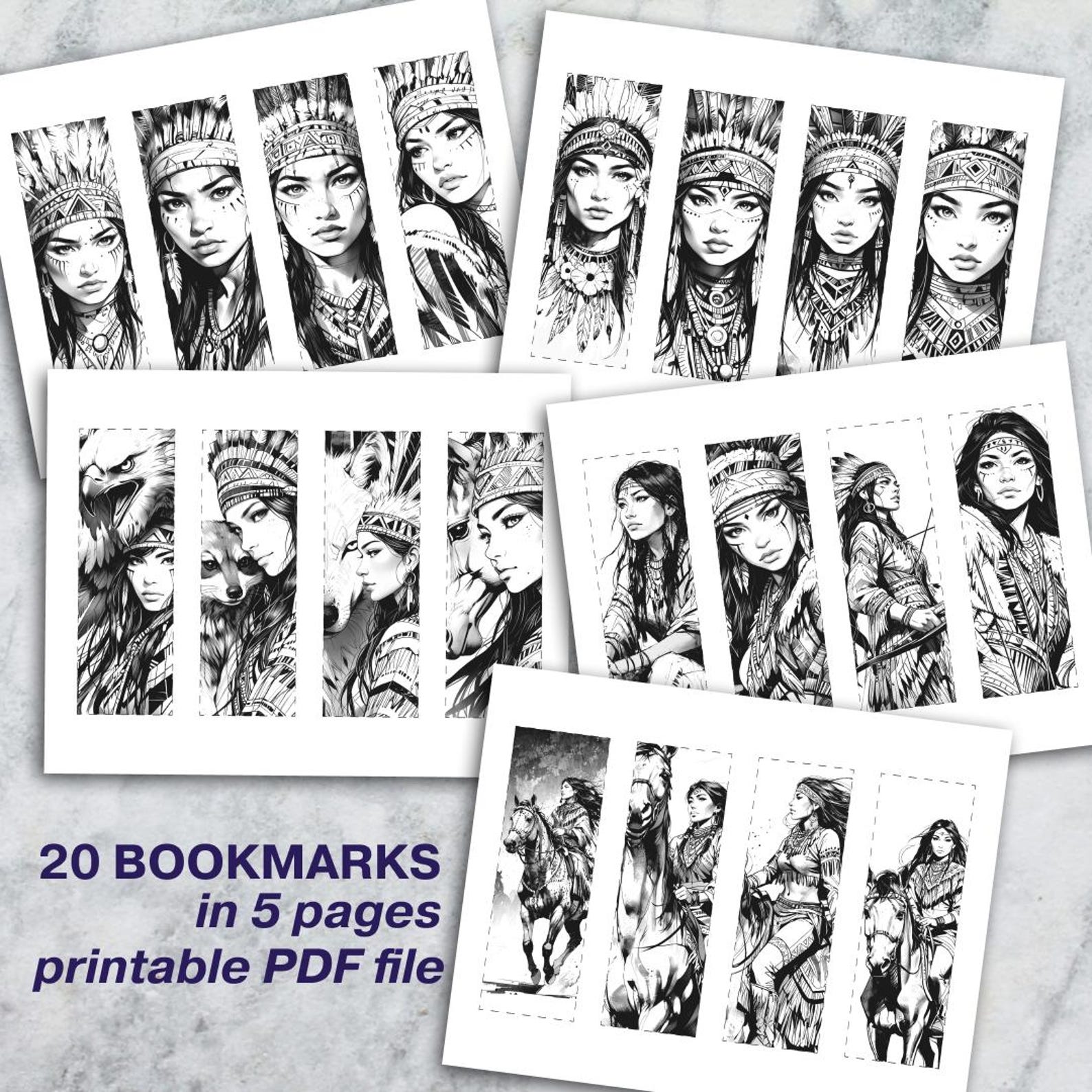 Bookmark With Native American Indian Woman. 20 Printable Unique ...