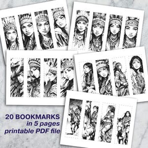 Bookmark With Native American Indian Woman. 20 Printable Unique ...