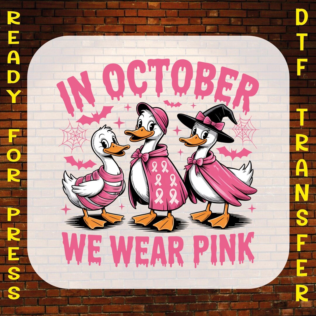 Breast Cancer Awareness Duck DTF Transfer: Pink Ribbon Halloween Iron ...