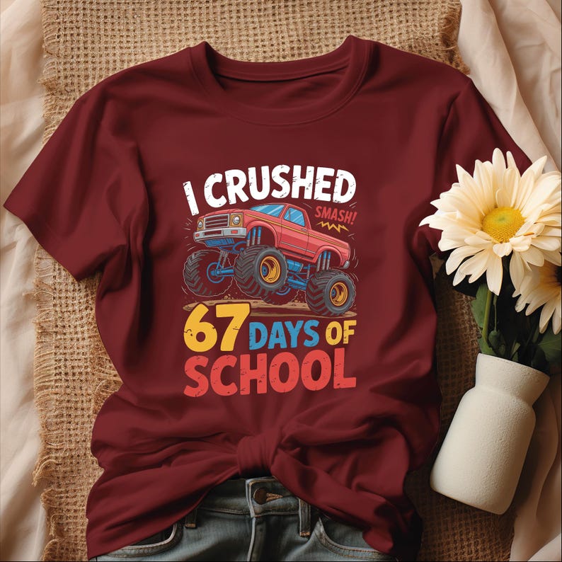 Monster Truck 67 Days of School DTF Heat Transfer, Ready to Press - Etsy