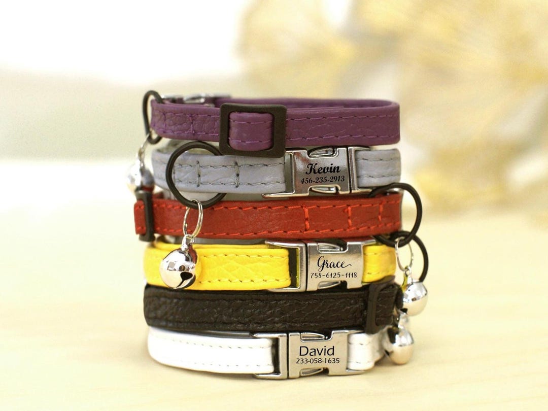 Custom Leather Cat Collar, Engraved Cat Collar With Name, Personalized ...