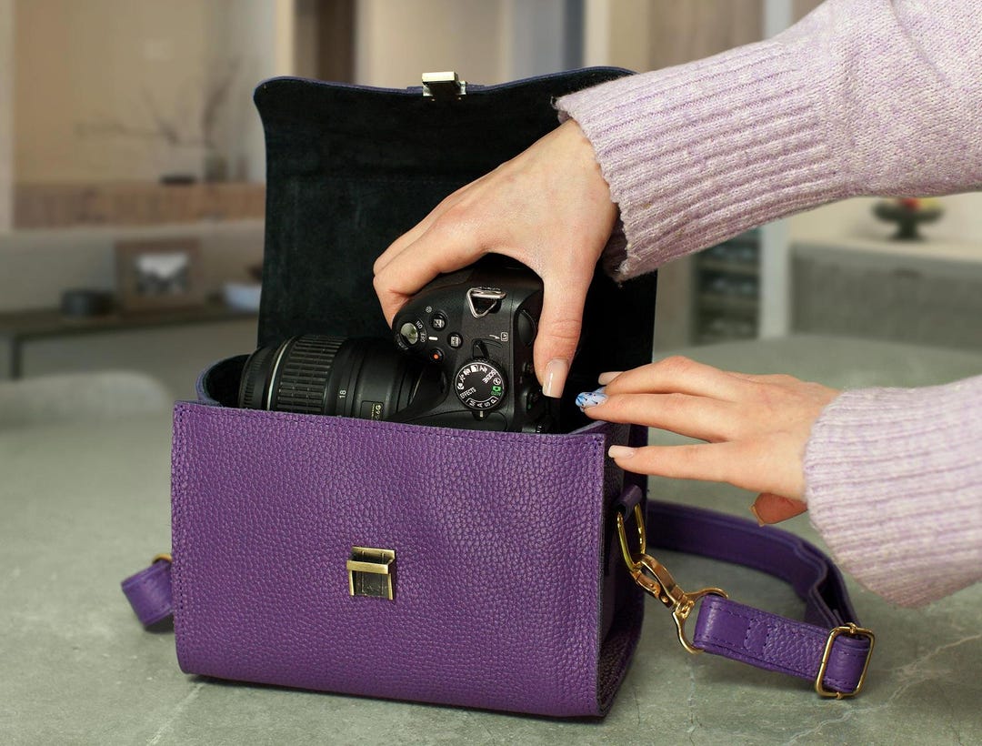 Handmade Leather Camera Crossbody Bag Compatible With Canon Nikon Sony ...