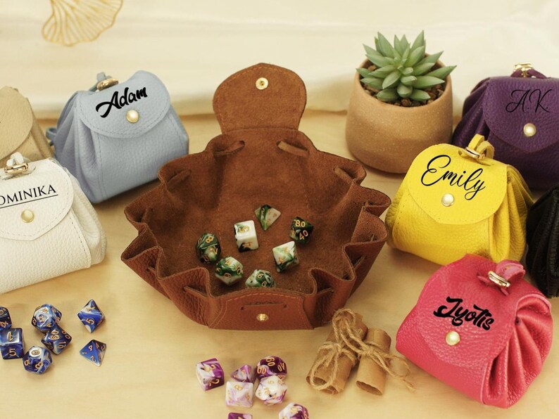 Personalized Leather Dnd Dice Bag, Custom Engraved RPG Pouch, Tabletop ...
