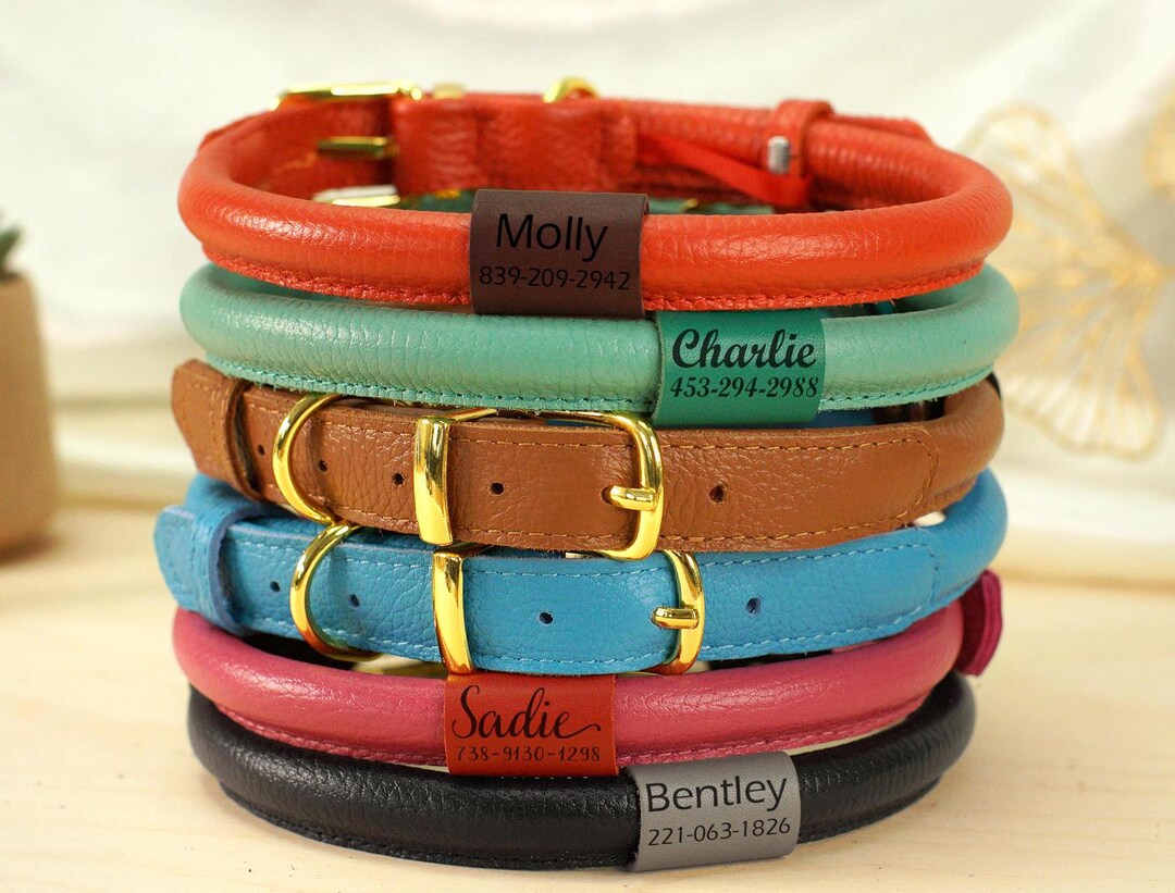 Leather Dog Collar Personalized, Rolled Leather Dog Collars for Small ...