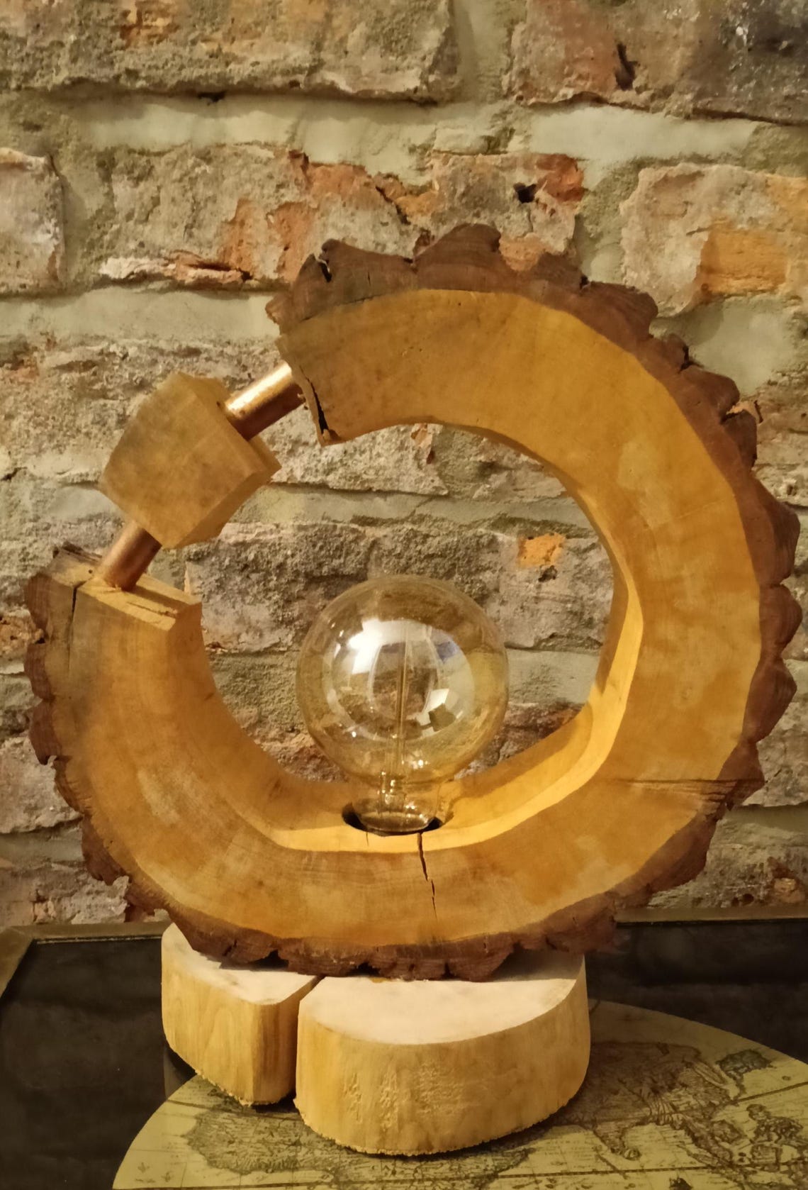 Handcrafted Wood Round Lamp - Etsy