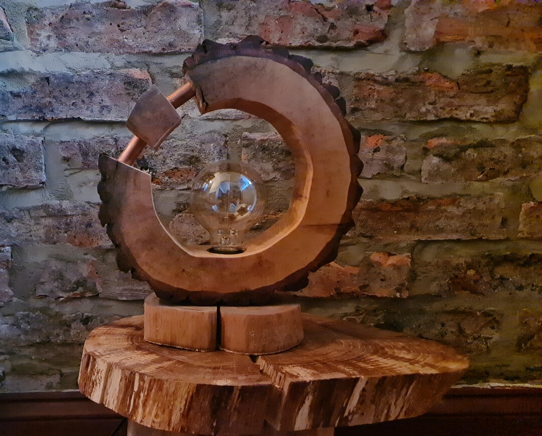 Handcrafted Wood Round Lamp - Etsy