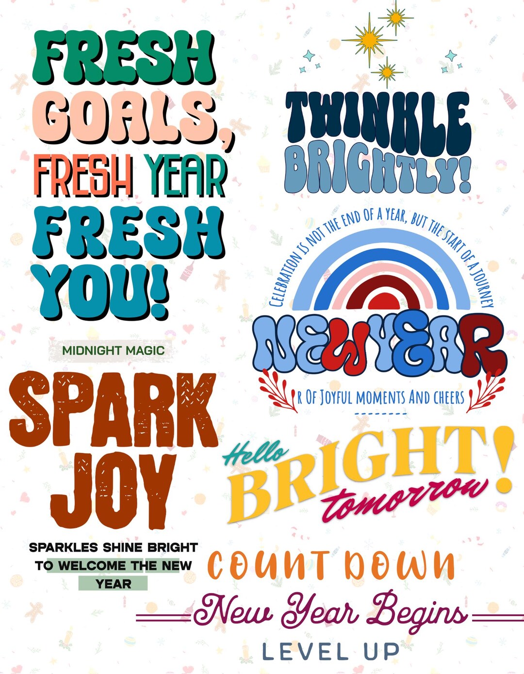 New Year Sticker Words SVG Digital Design for Planners, Journals ...
